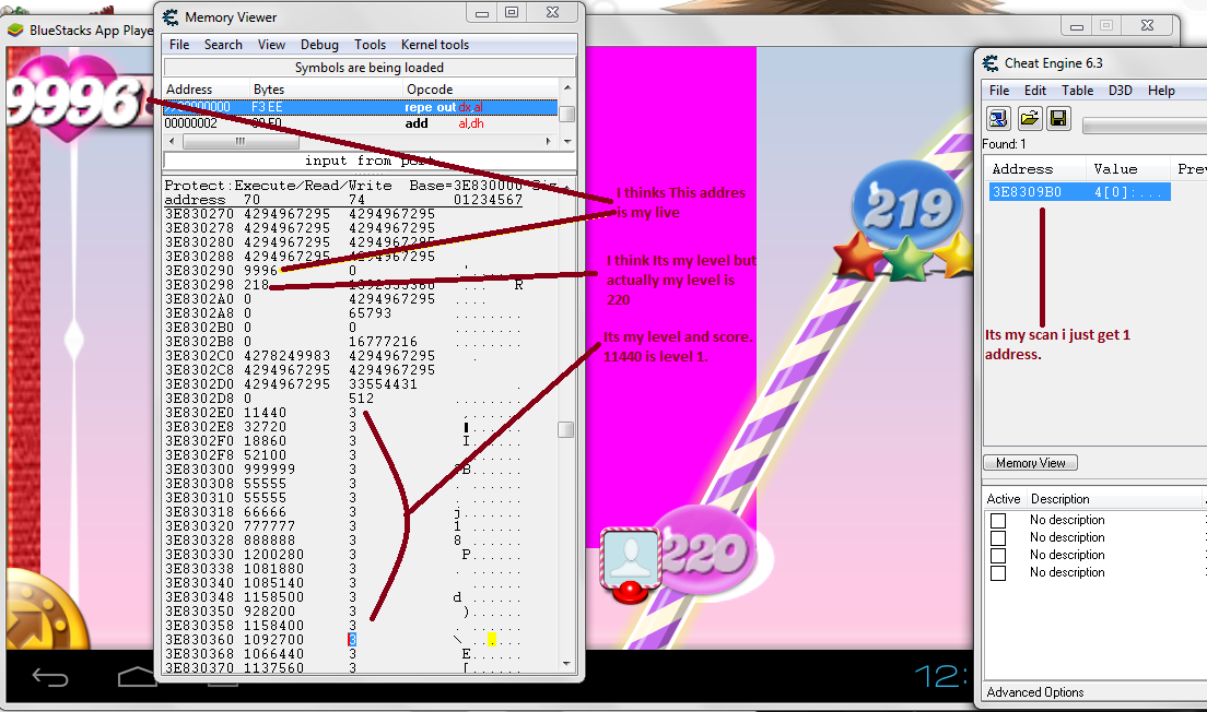 Cheat Engine :: View topic - Memory address for BlueStacks running CandyCrush