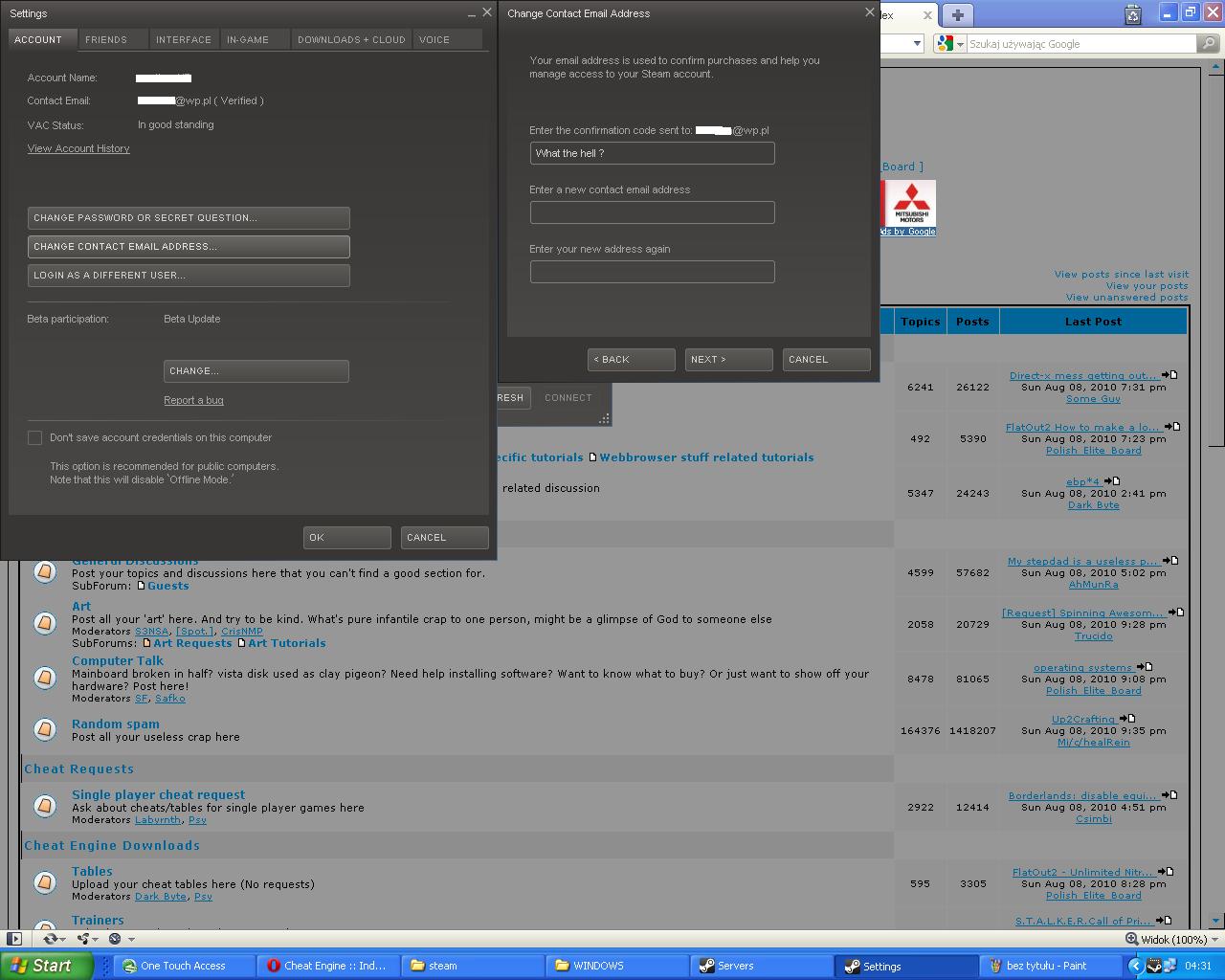Cheat Engine :: View topic - Steam problem, cant change E-mail address, need help